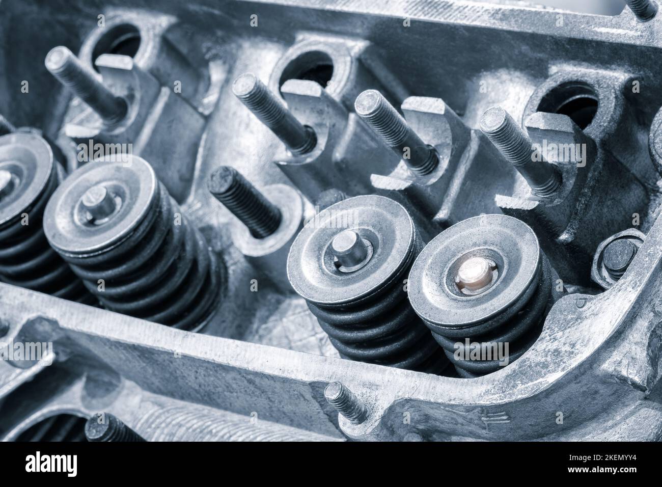 Open engine block exposing the interior parts and springs, service and ...