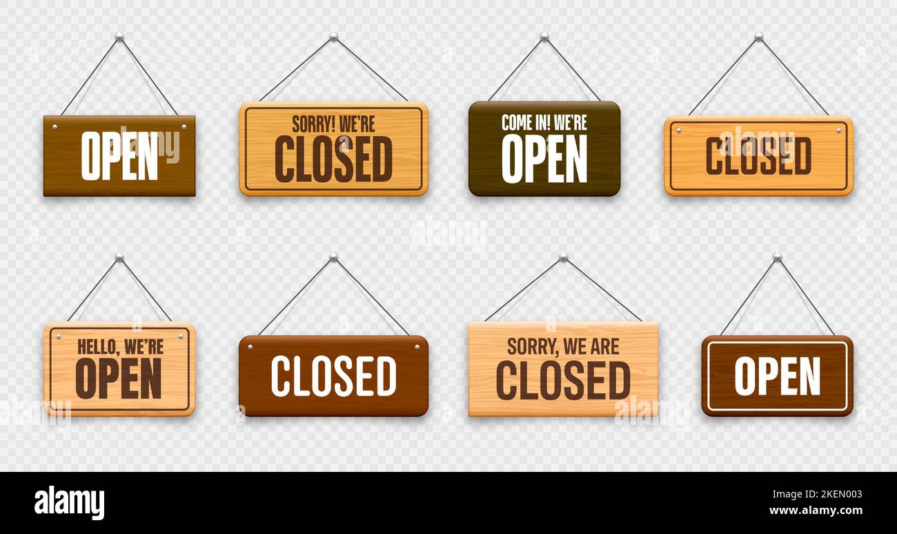 Wooden open or closed hanging signboards. Made of wood door sign for ...