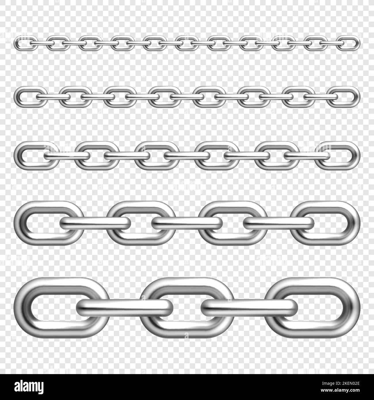 Realistic metal chain with silver links on checkered background. Vector ...
