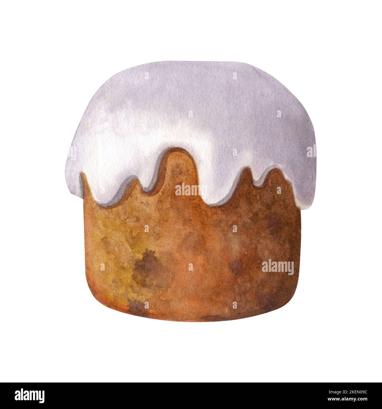 Watercolor Easter cake with white glaze. Isolated objects on white ...