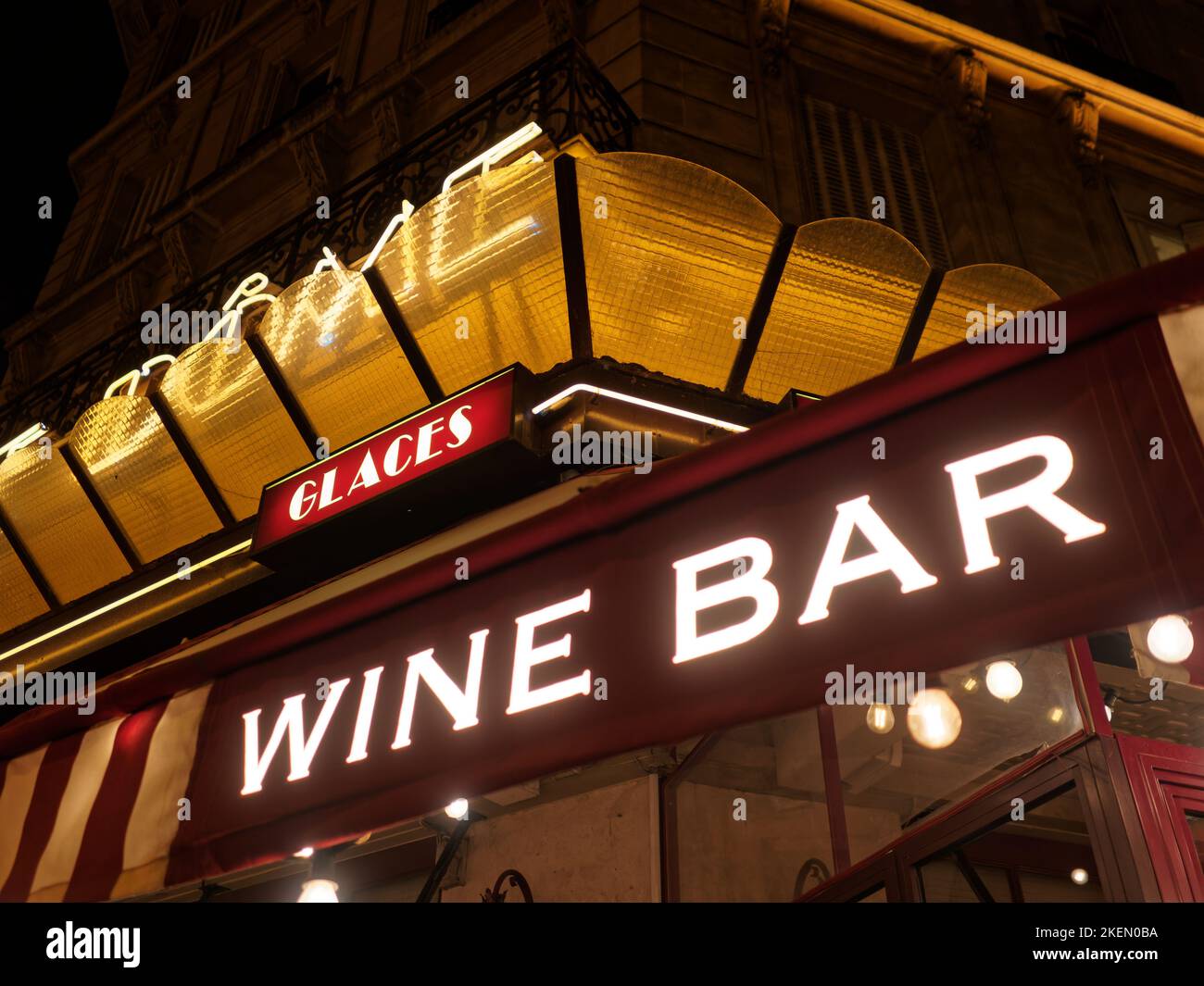 Neon Nighttime, Sign, Wine Bar, Nr Eiffel Tower, Paris, France, Europe ...