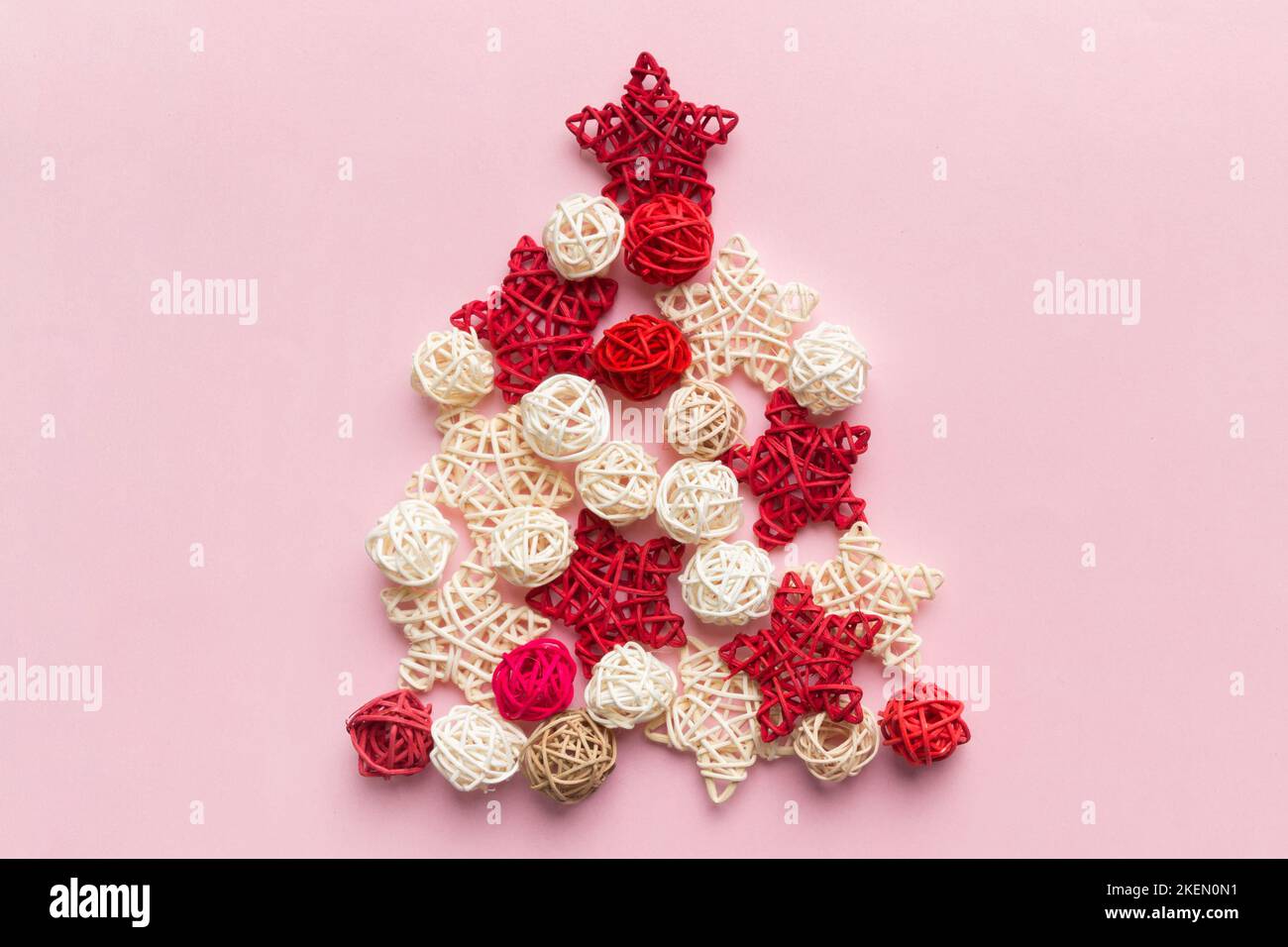 Christmas tree made from colored handmade ball decoration on colored ...
