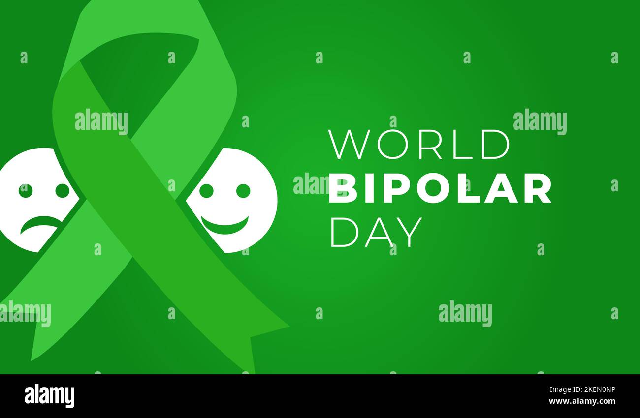 World Bipolar Day Illustration with Sad and Happy Face and Green Ribbon ...