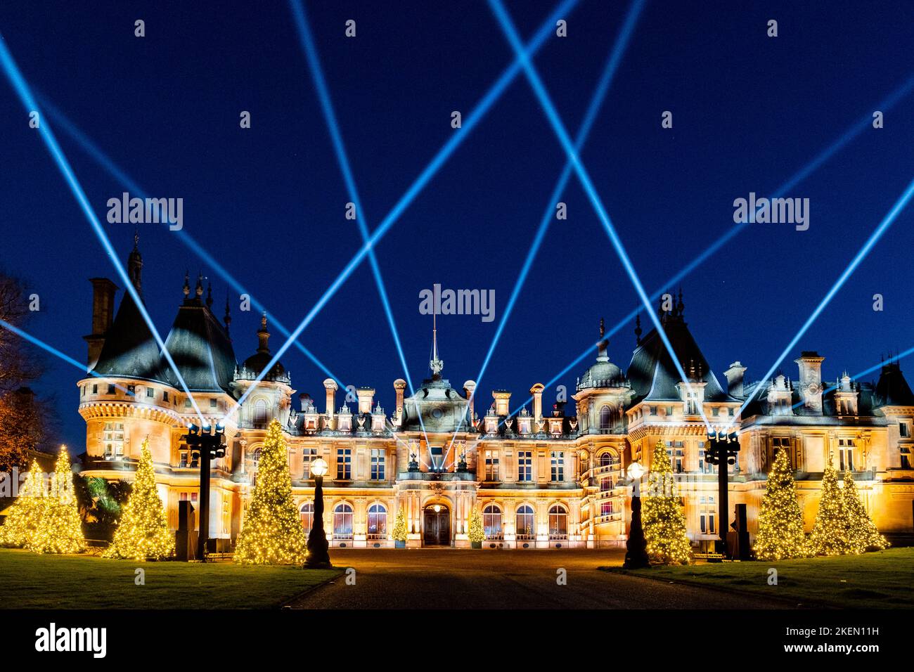 Waddesdon Manor illuminated with winter lights for Christmas Stock ...
