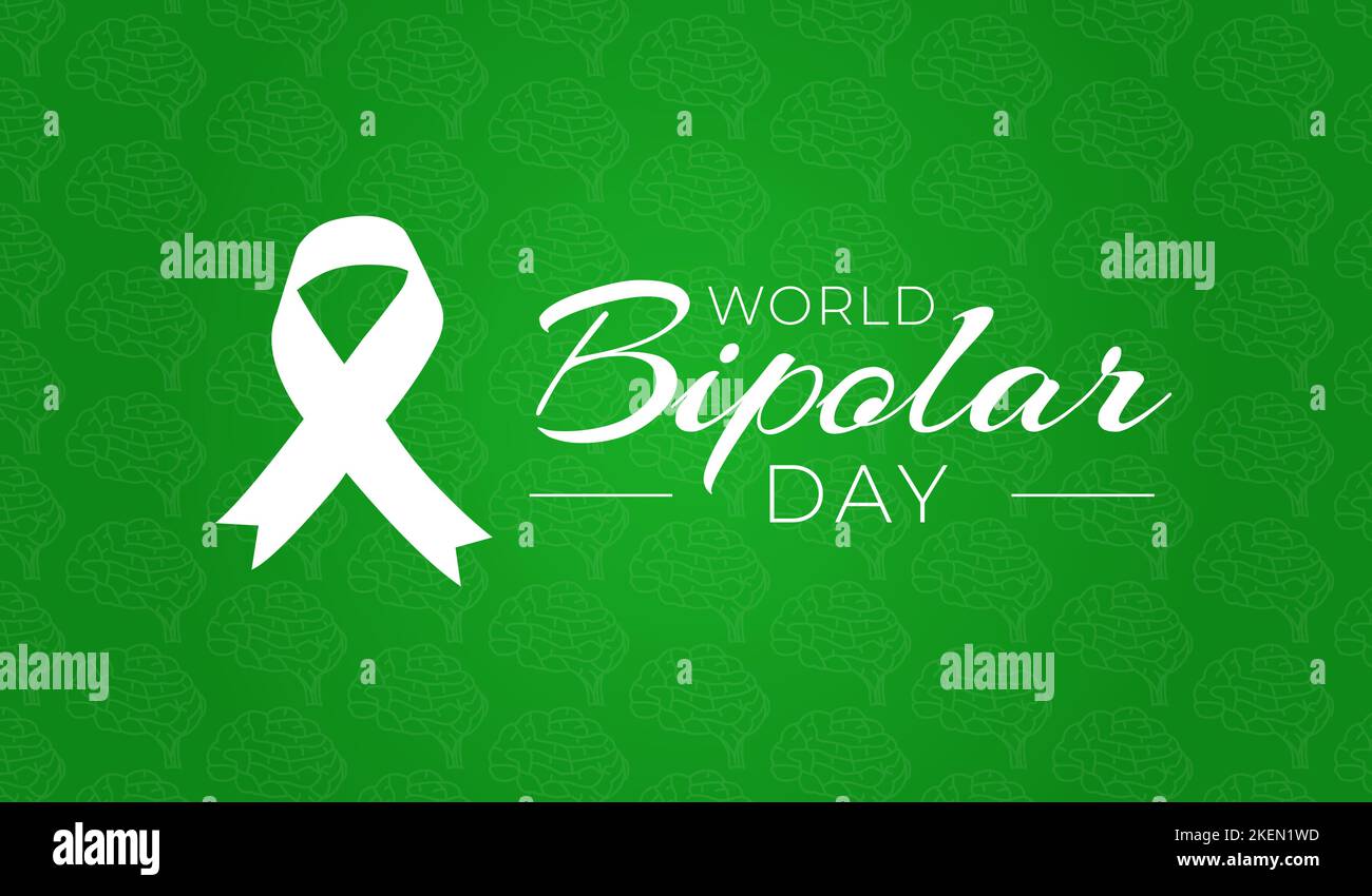 Green World Bipolar Day Background Illustration with White Ribbon Stock ...