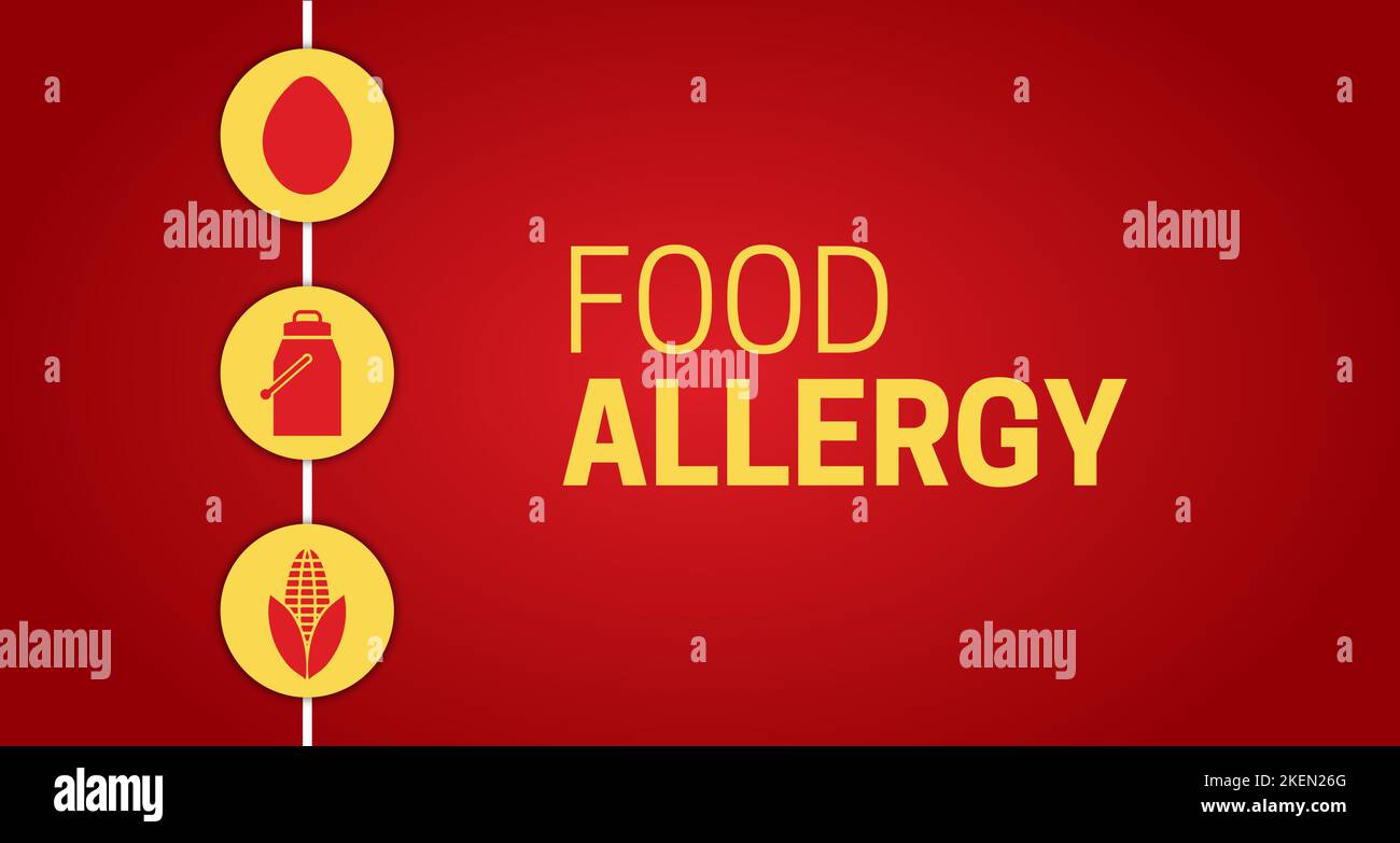 Red Food Allergy Background Illustration with Egg, Milk and Corn Icons ...