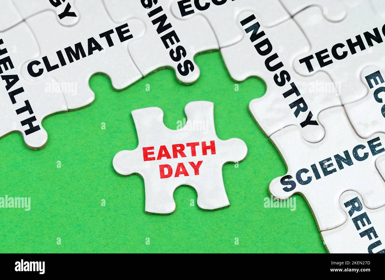 Environmental concept. On a green background, white puzzles with text ...
