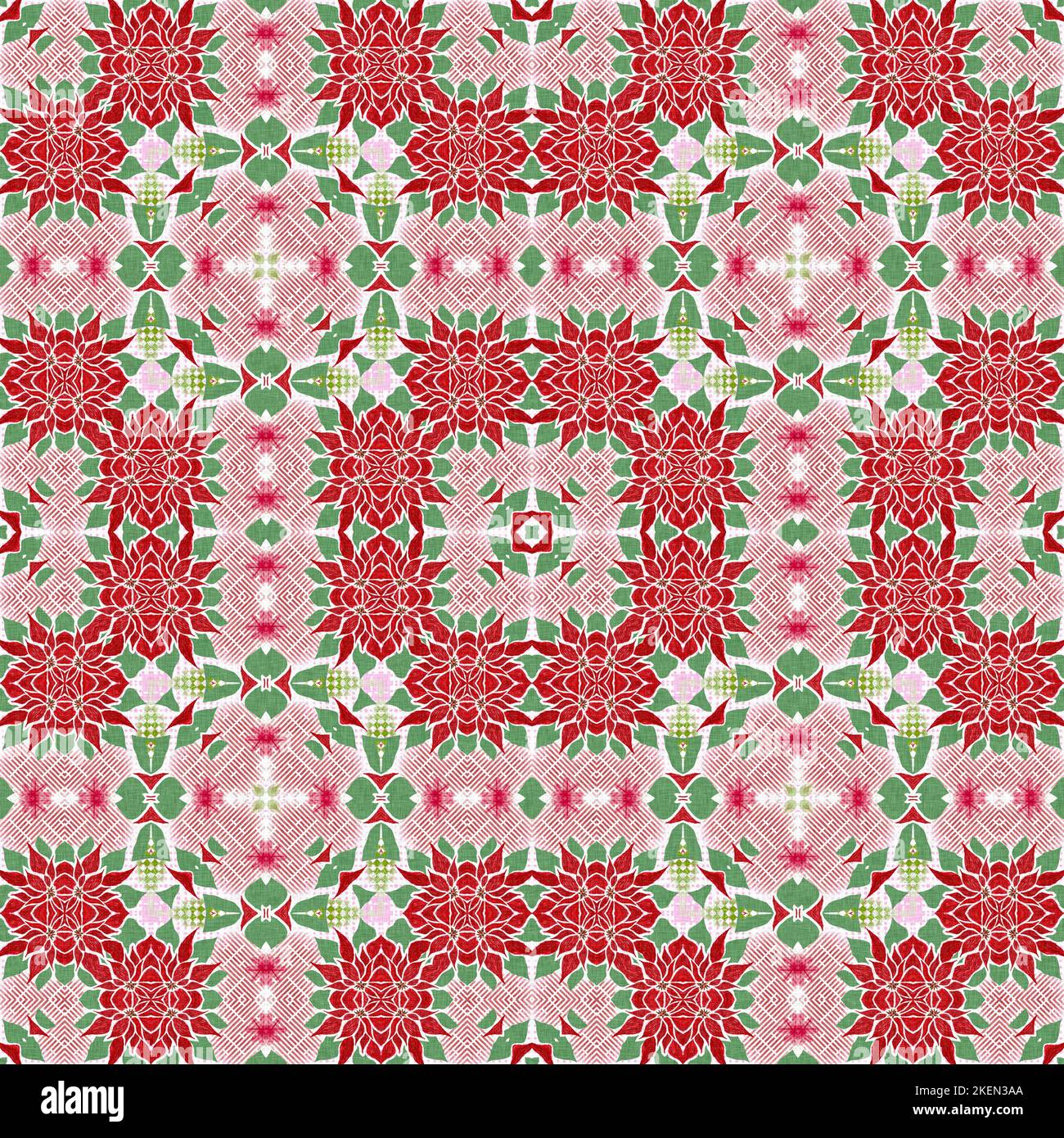 Seamless Christmas poinsettia retro pattern. Decorative ornament in ...
