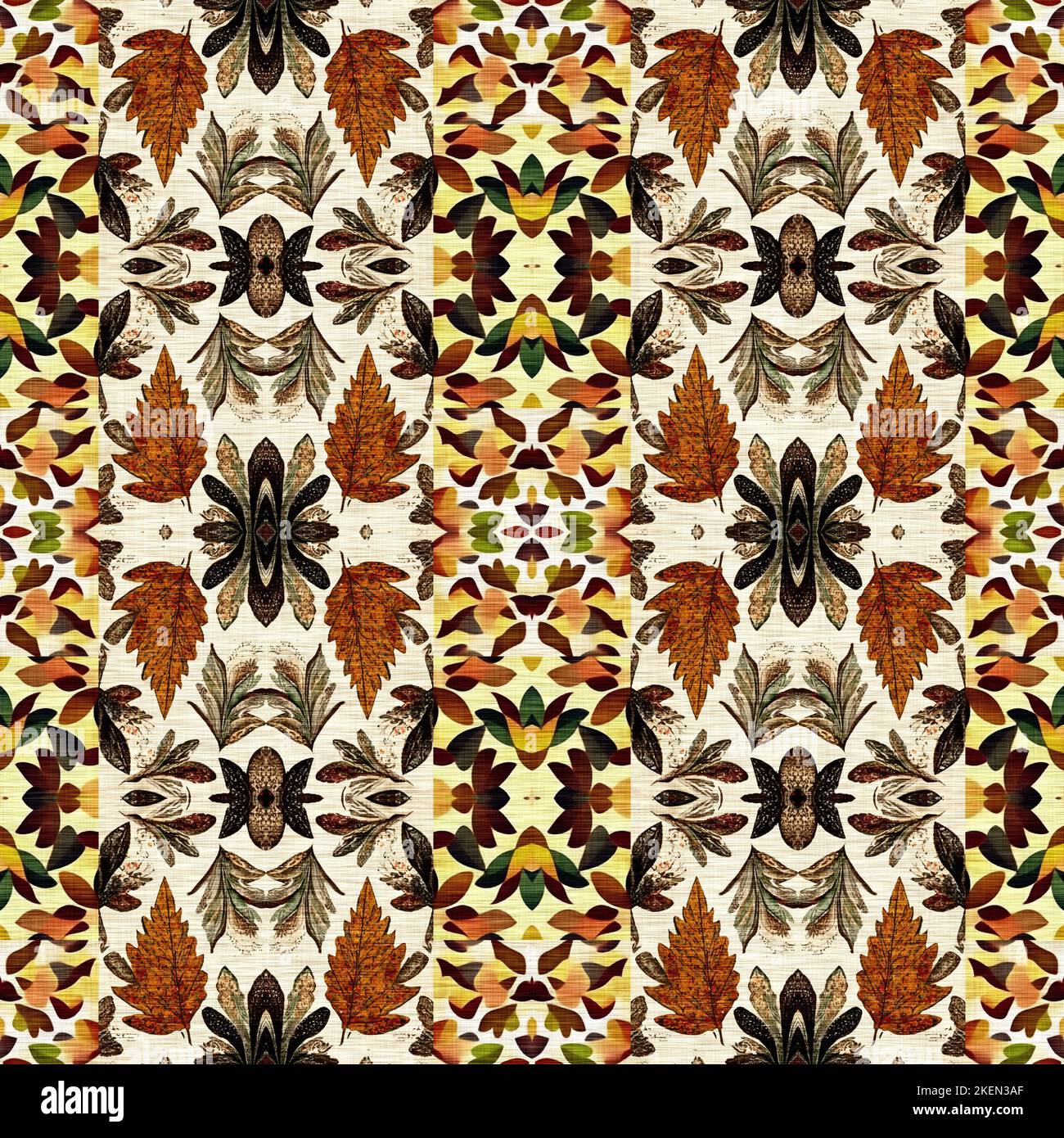 Autumn leaf quilt style vintage seamless pattern. Homely cottage core ...