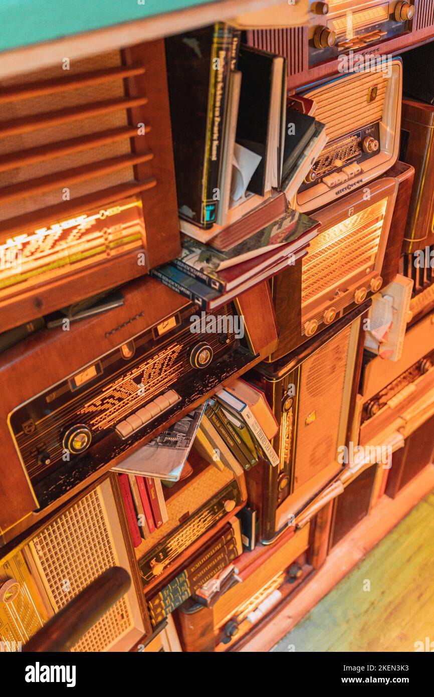 Old radio's stacked on each other Stock Photo - Alamy