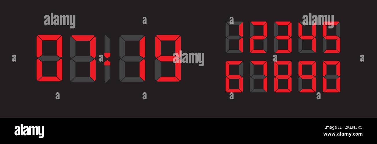 The display of a digital clock with red led numbers Stock Vector Image ...