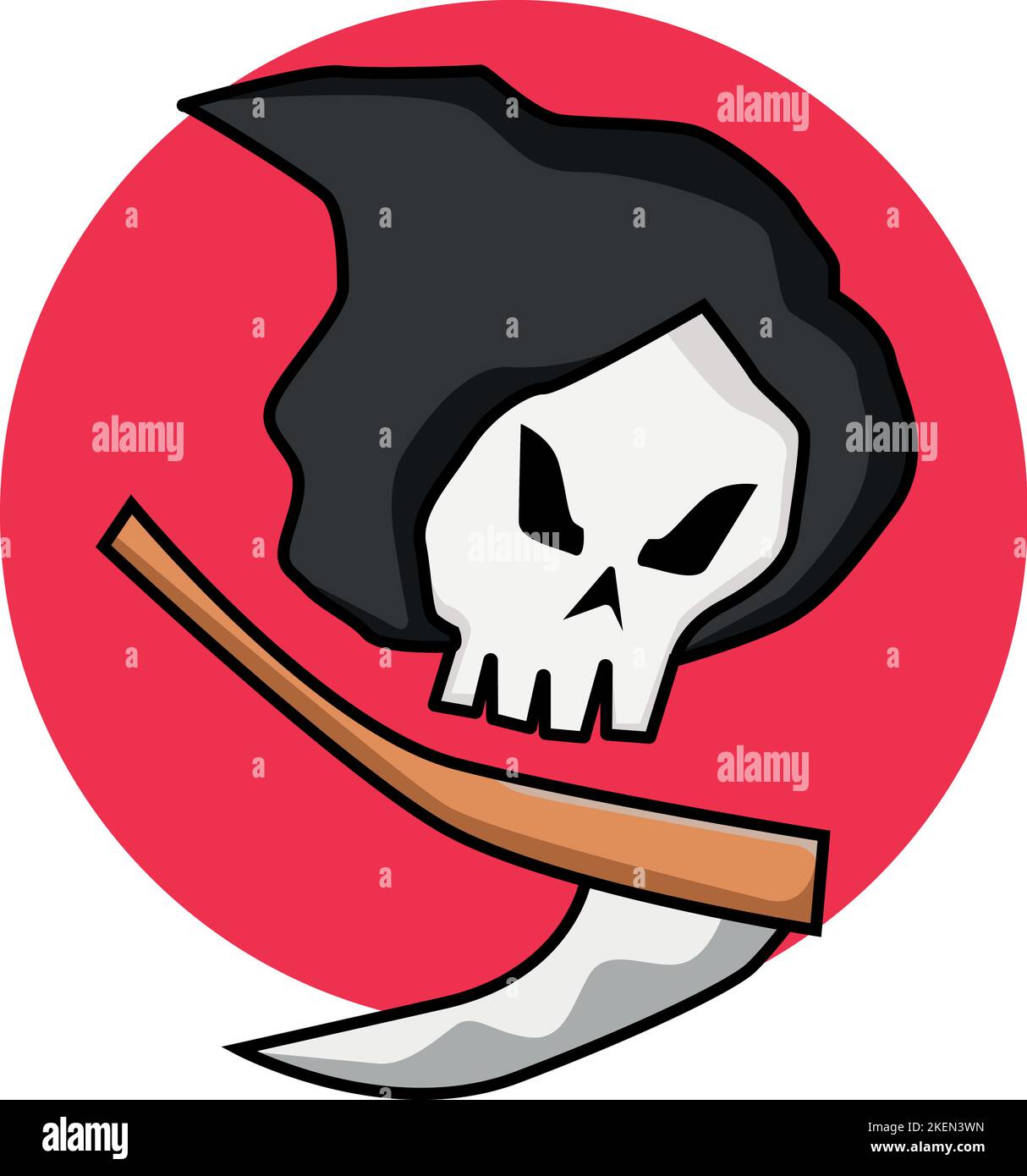 A death icon with a sickle in a red circle isolated on an empty white ...