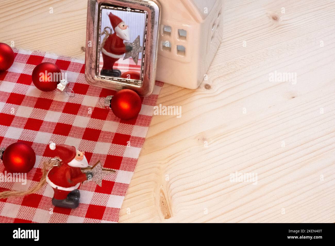 Creative Christmas Concept Santa in the mirror, natural Scandinavian ...