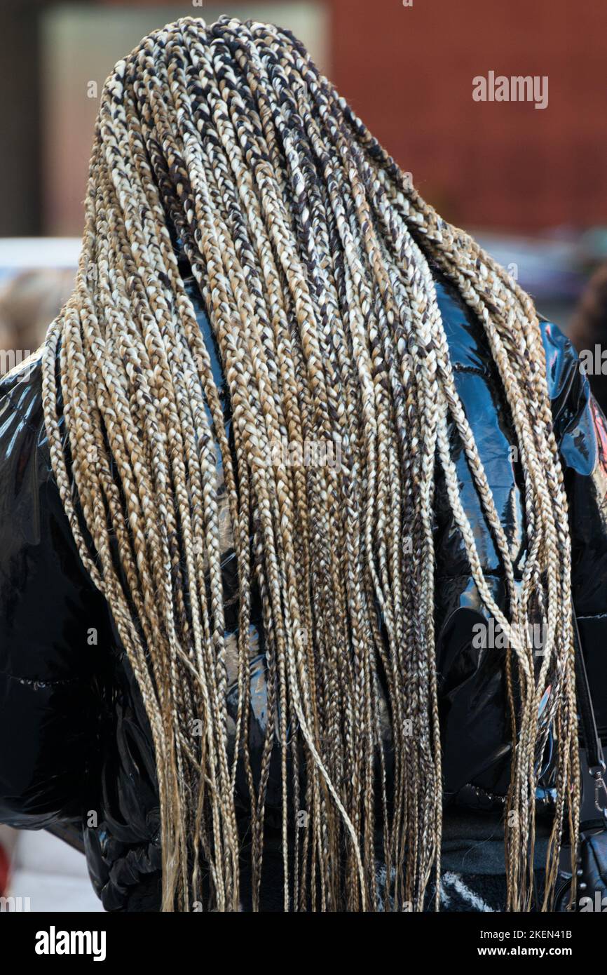 Long blonde hair with braids Stock Photo - Alamy