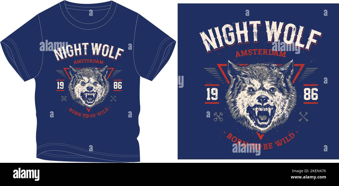 night wolf born to be wild t shirt graphic design vector illustration ...