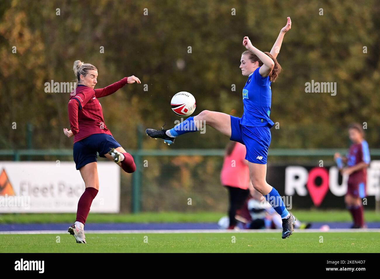 Cardiff, UK. 13th Nov, 2022. Emily Allen of Cardiff Met WFC battles ...
