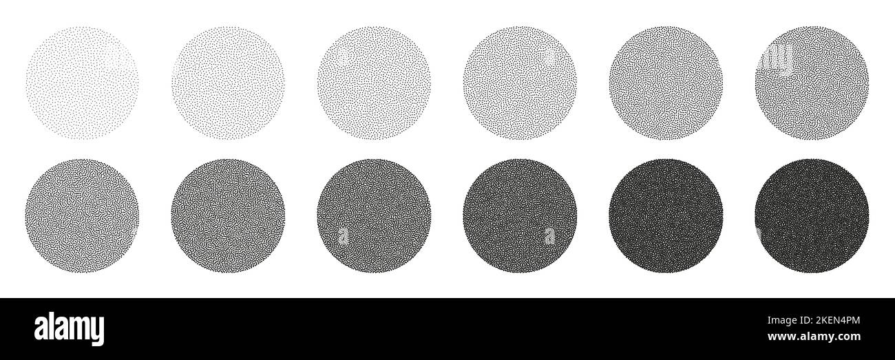 Round shaped dotted objects, stipple elements. Fading gradient ...