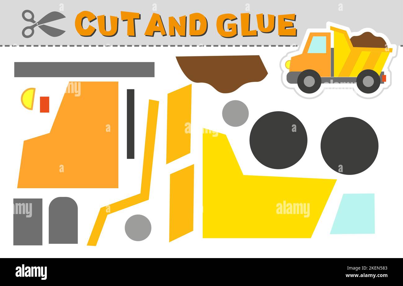 Cut and glue dump truck. Vector illustration of school bus. Paper game ...