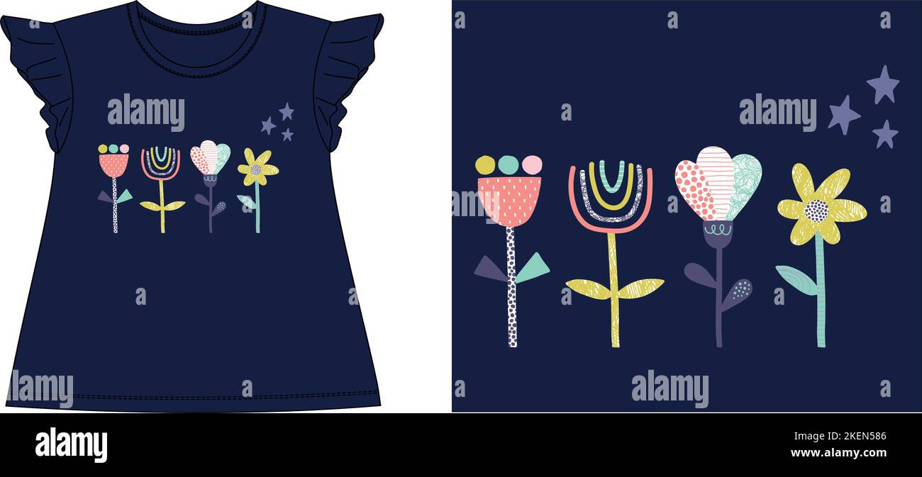 pattren flowers with stars t shirt graphic design vector illustration ...