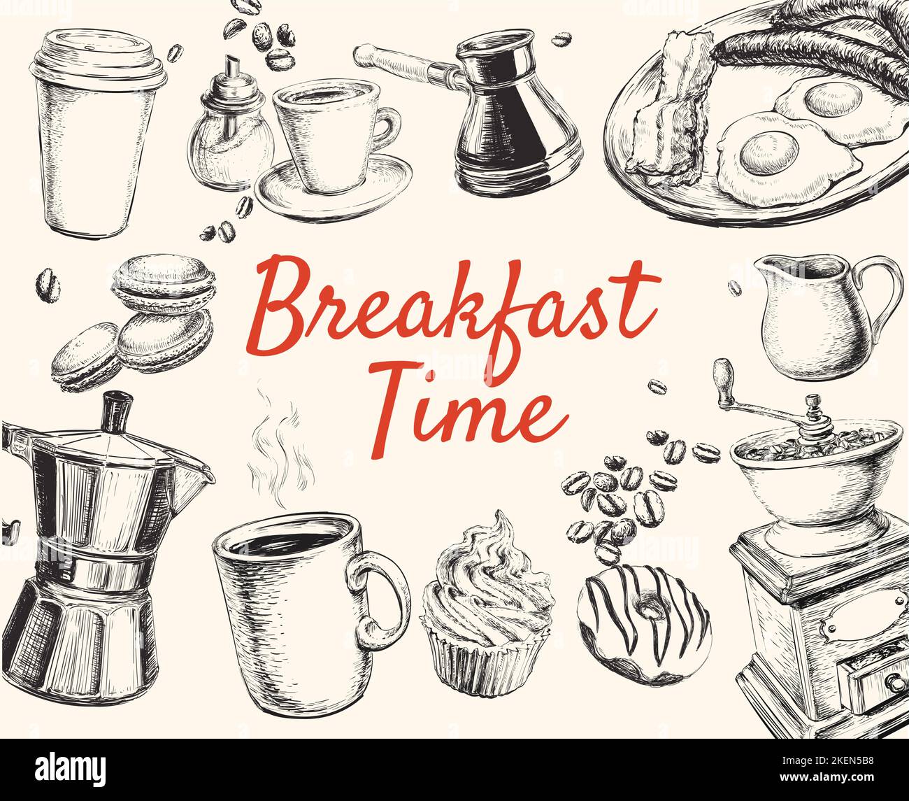 Breakfast Hand Drawn Set Vector illustration Stock Vector Image & Art ...