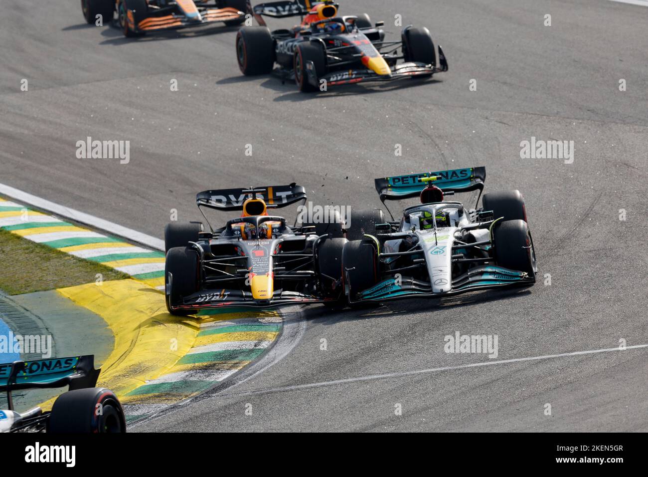Sao Paulo, Brazil. 13th Nov, 2022. Crash between #1 Max Verstappen (NLD ...
