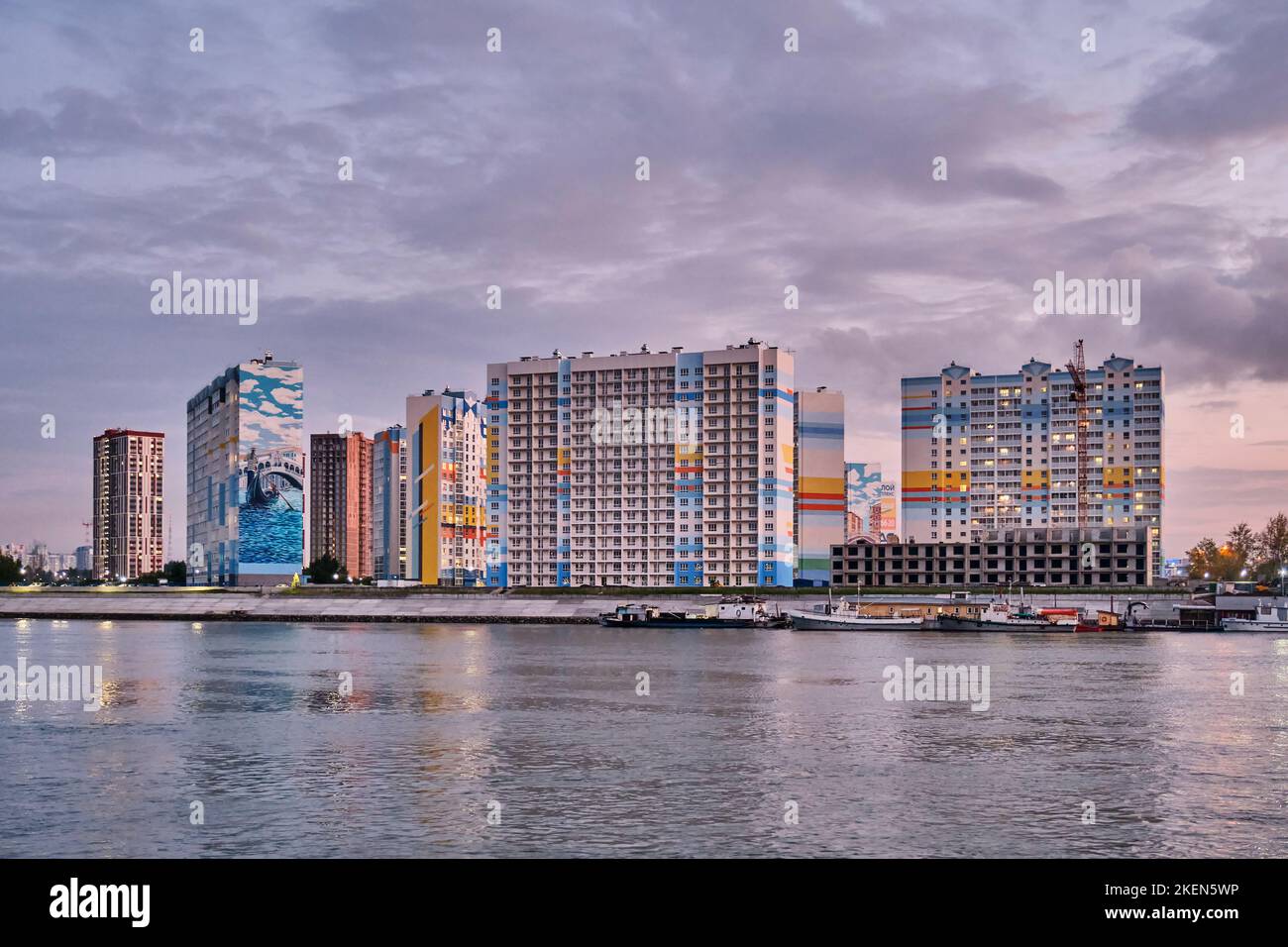 Modern new residential complex under construction Venice on banks of Ob ...