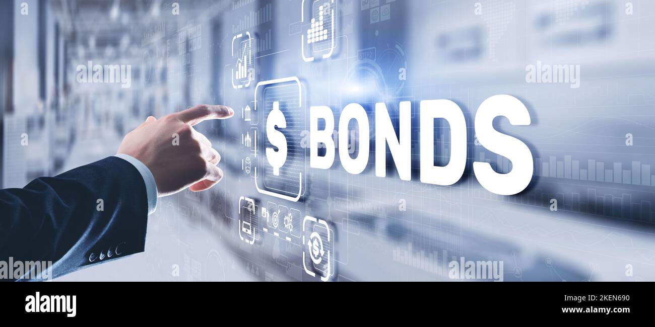 Businessman clicks a bonds virtual screen. Bond Finance Banking ...
