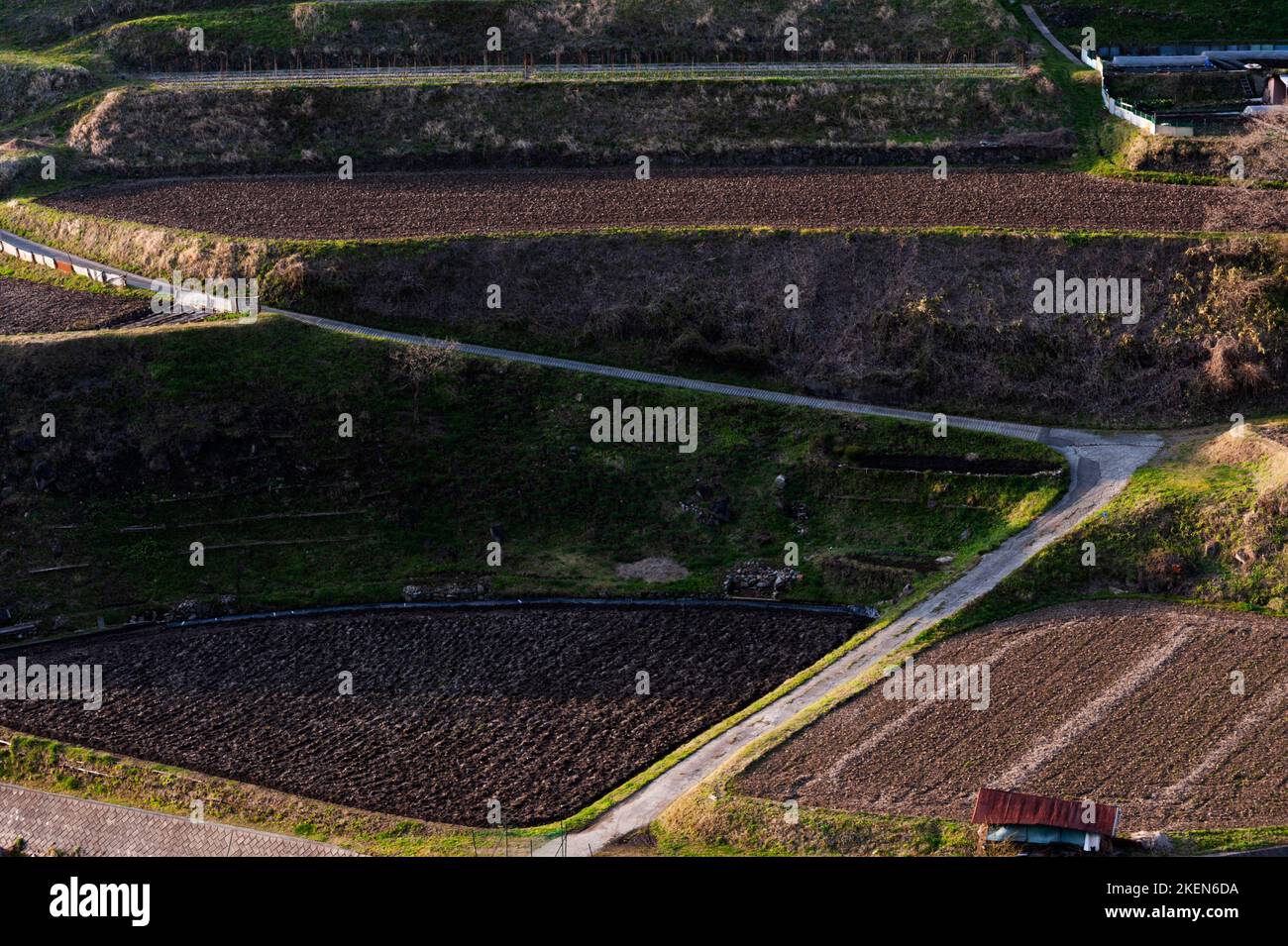 Terraced fields in the mountains outside Shimosuwa are readied for ...