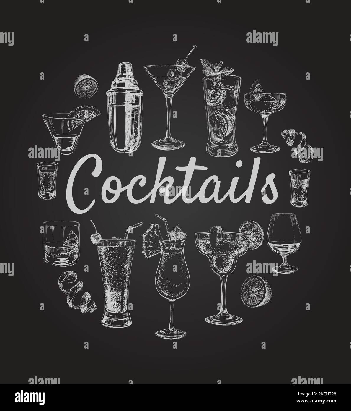 Set Of Sketch Cocktails And Alcohol Drinks Vector Hand Drawn