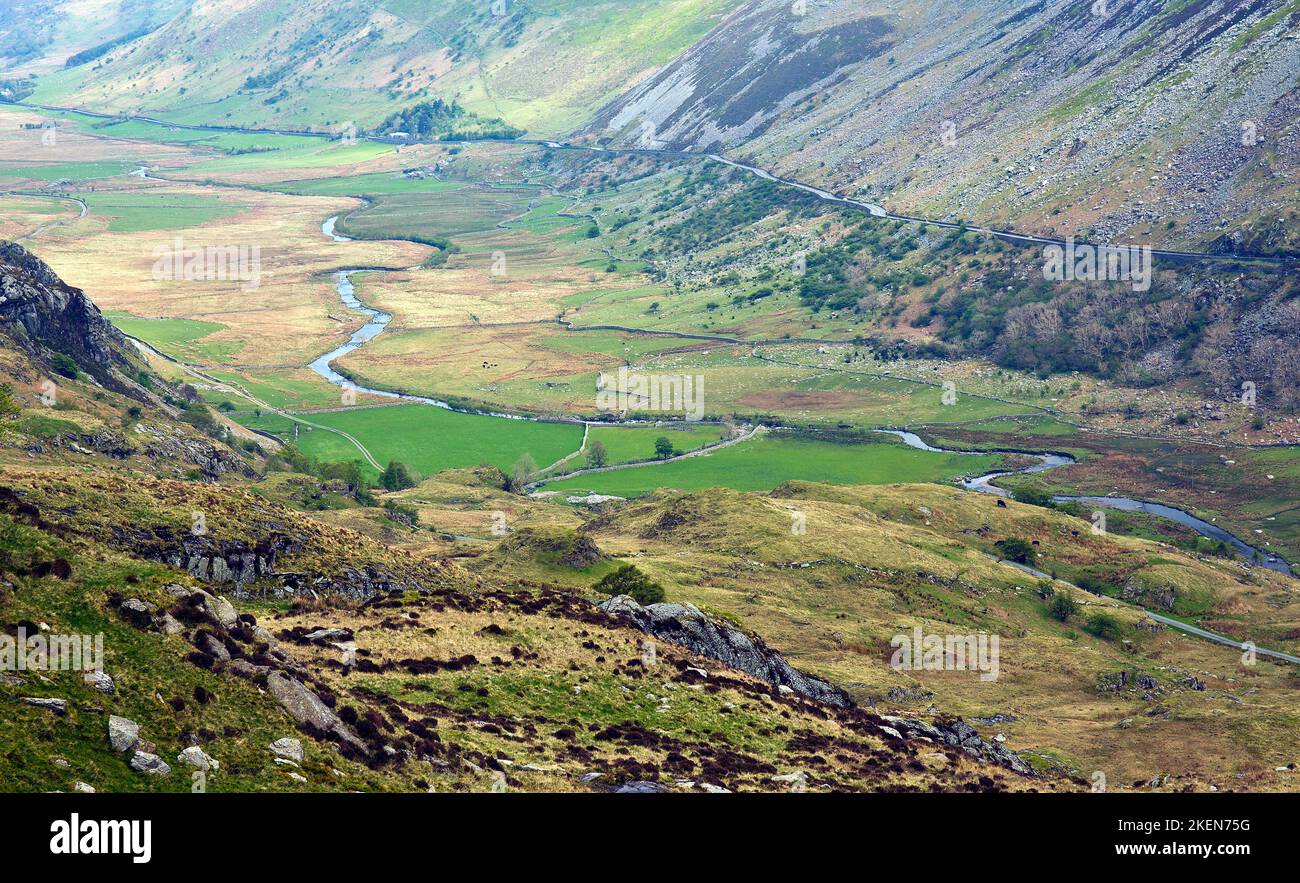 River Ogwen in Nant Ffrancon Valley Snowdonia National Park Gwynedd ...