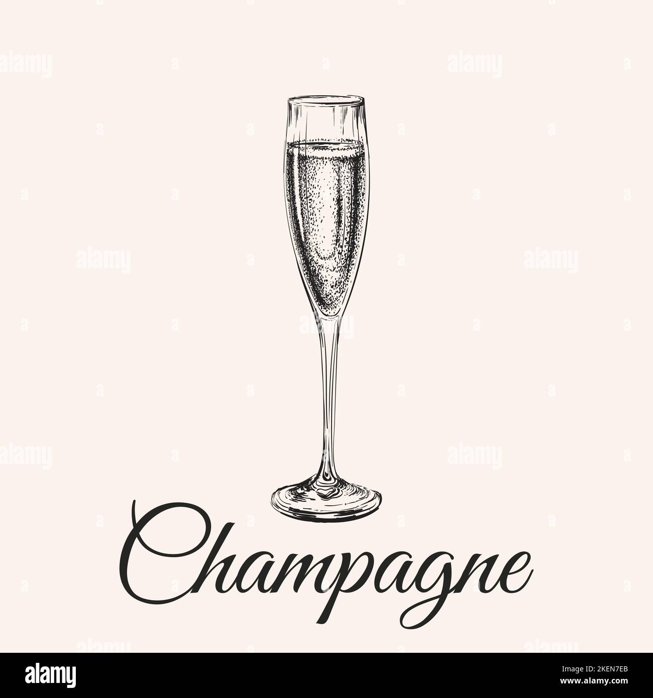 Champagne Glass Hand Drawing Vector Illustration Bubbles. Alcoholic ...