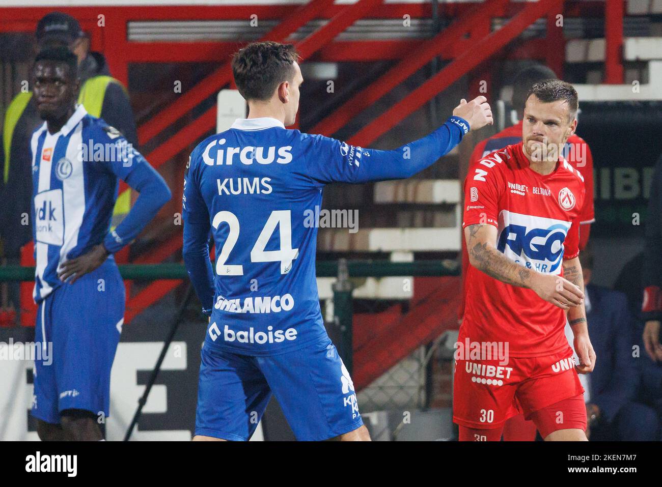 Kortrijk's Kristof D'Haene looks dejected after he receives a red card from the referee during a ...