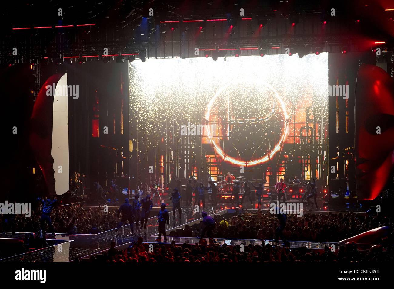 Muse perform on stage at the MTV Europe Music Awards 2022 held at the ...