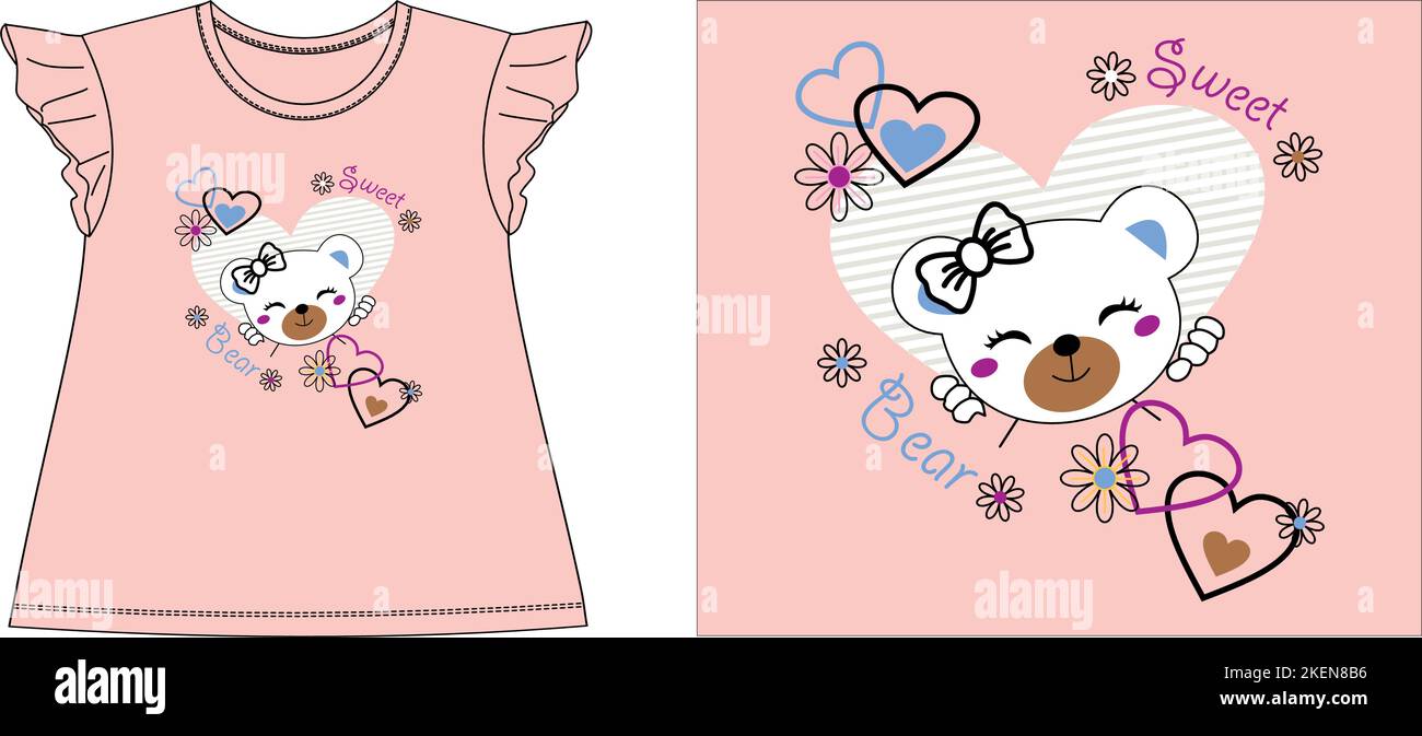 sweet bear in heart t shirt graphic design vector illustration digital ...