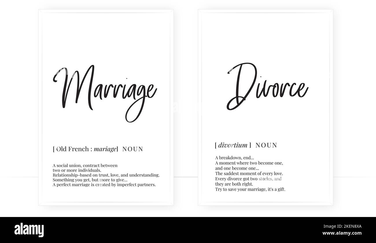 Marriage and divorce definition, vector. Minimalist modern poster ...