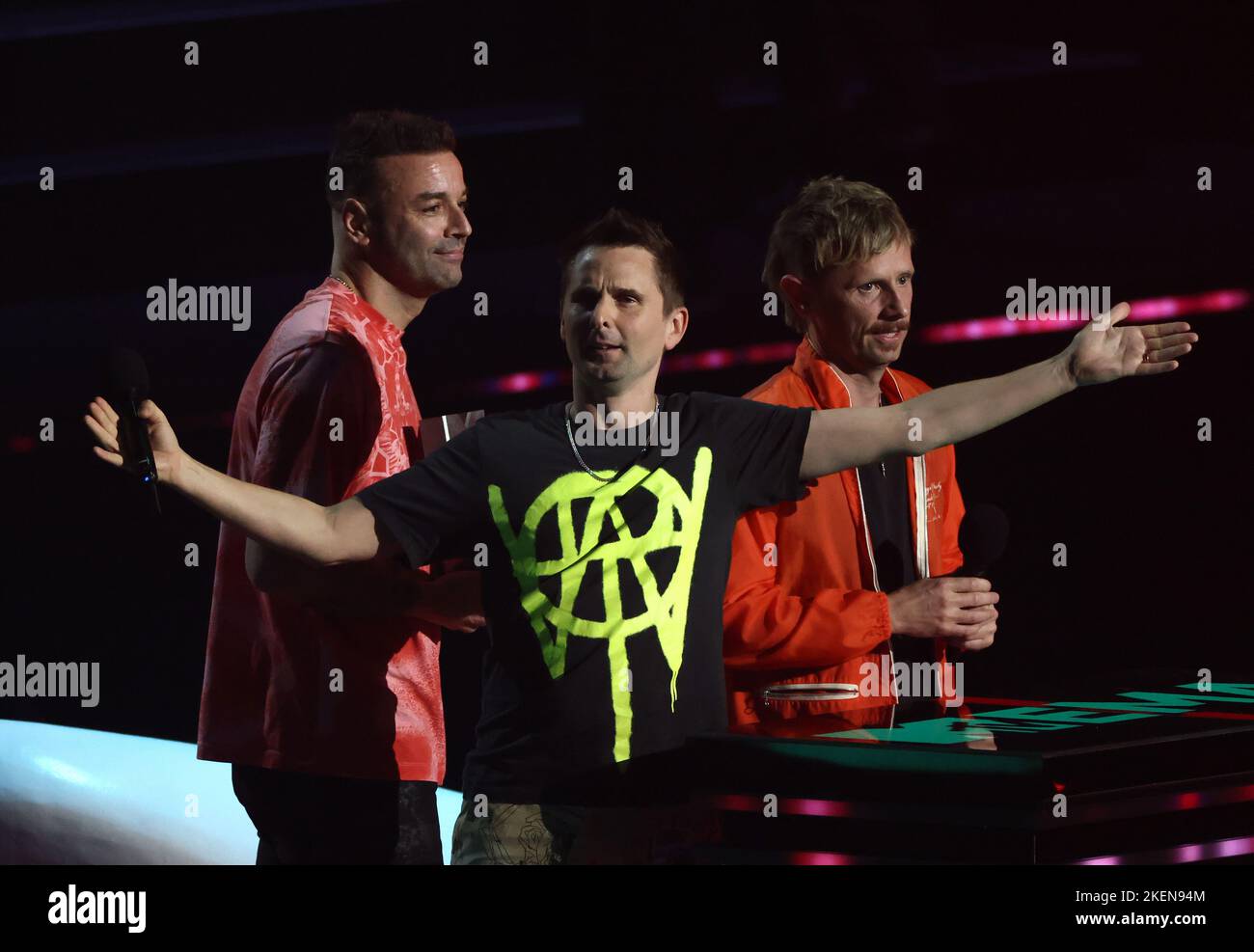 Duesseldorf, Germany. 13th Nov, 2022. The singers of Muse are happy ...