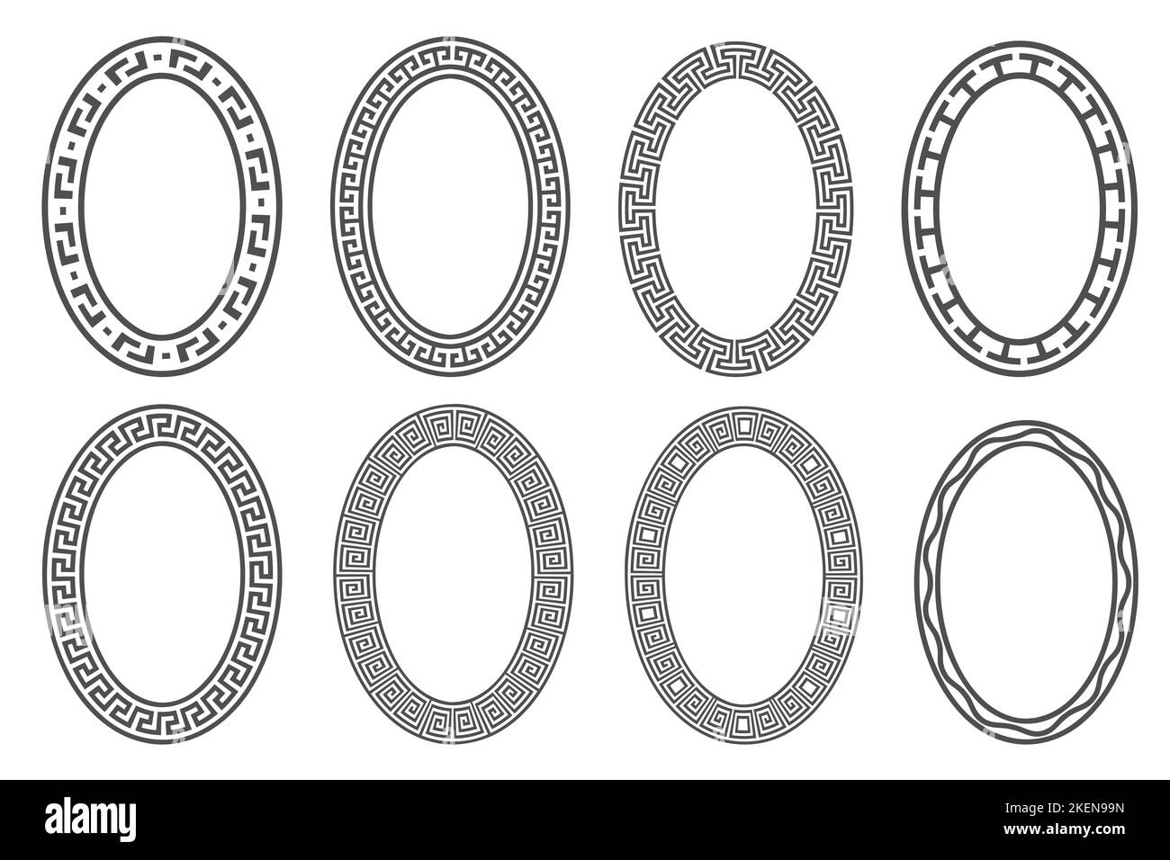 Greek key oval frame set. Circle borders with meander ornaments ...