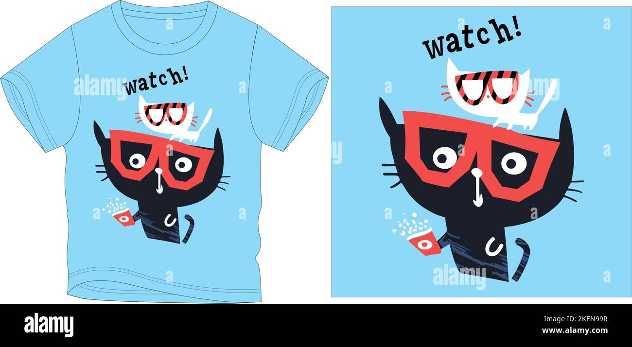 watch cat t shirt graphic design vector illustration digital file tees ...