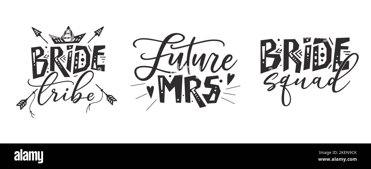 Bride team tribe typography wedding card. Lettering party quote in hand ...