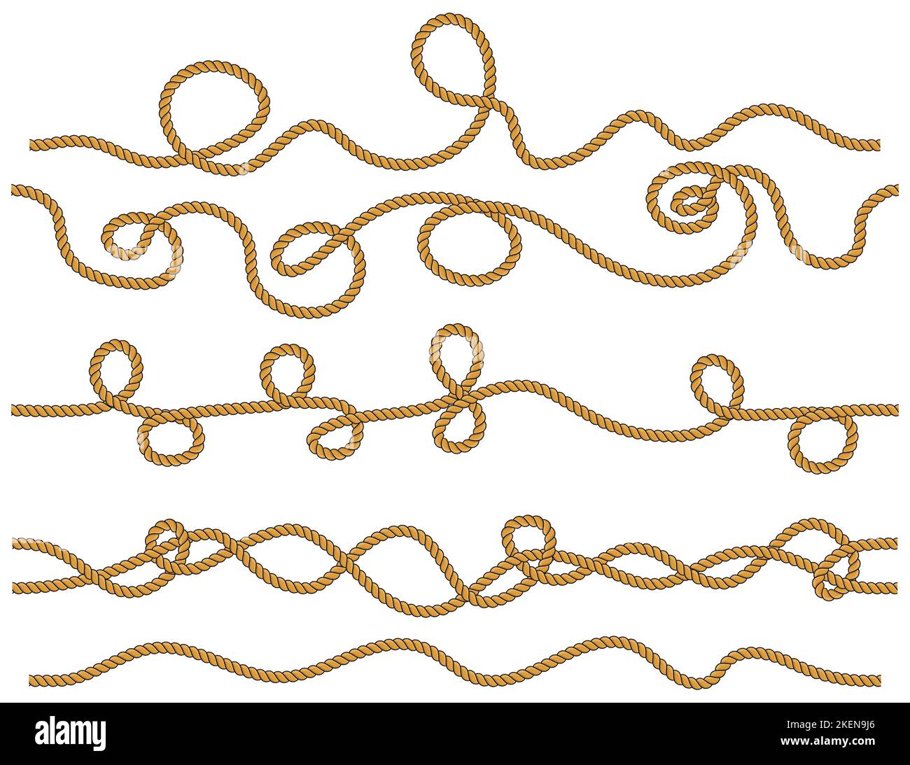Set of seamless tangled ropes isolated on white background Stock Vector ...