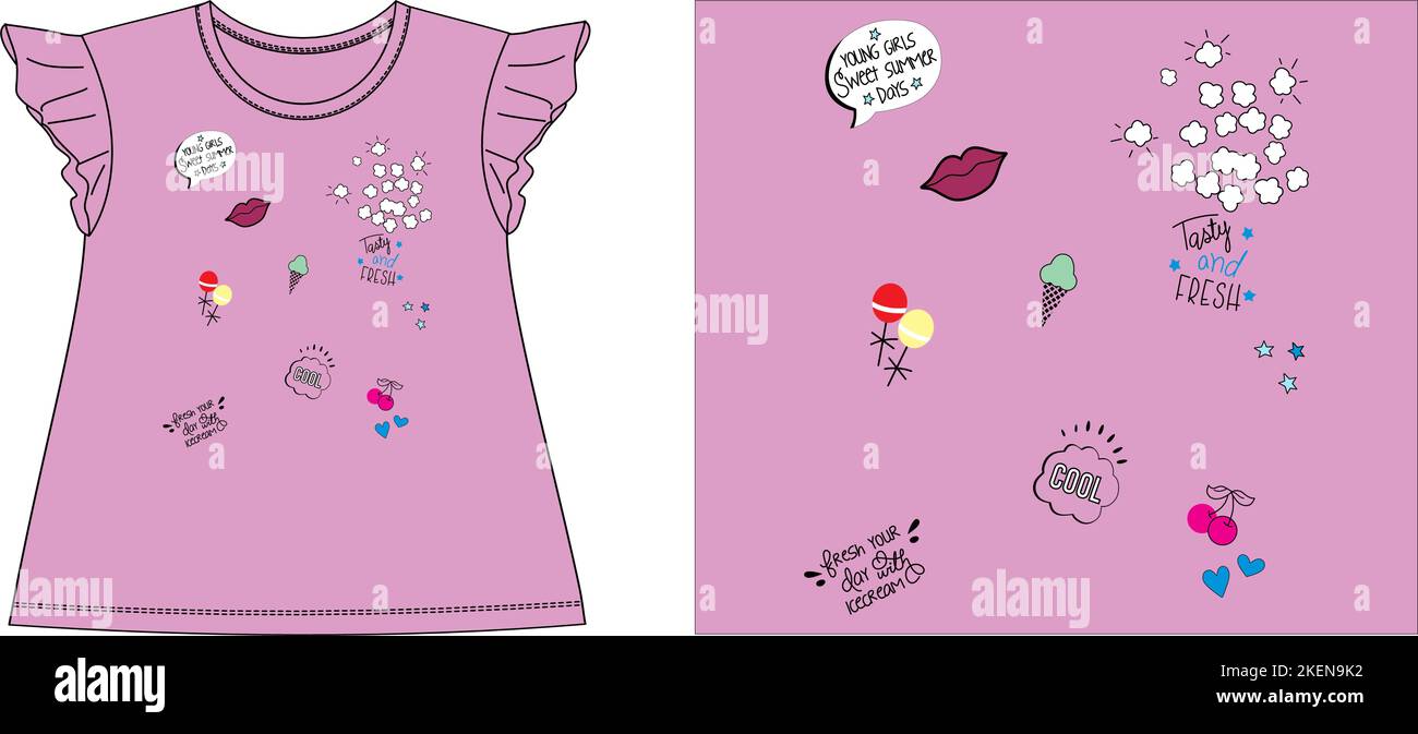 young girl sweet summer t shirt graphic design vector illustration ...