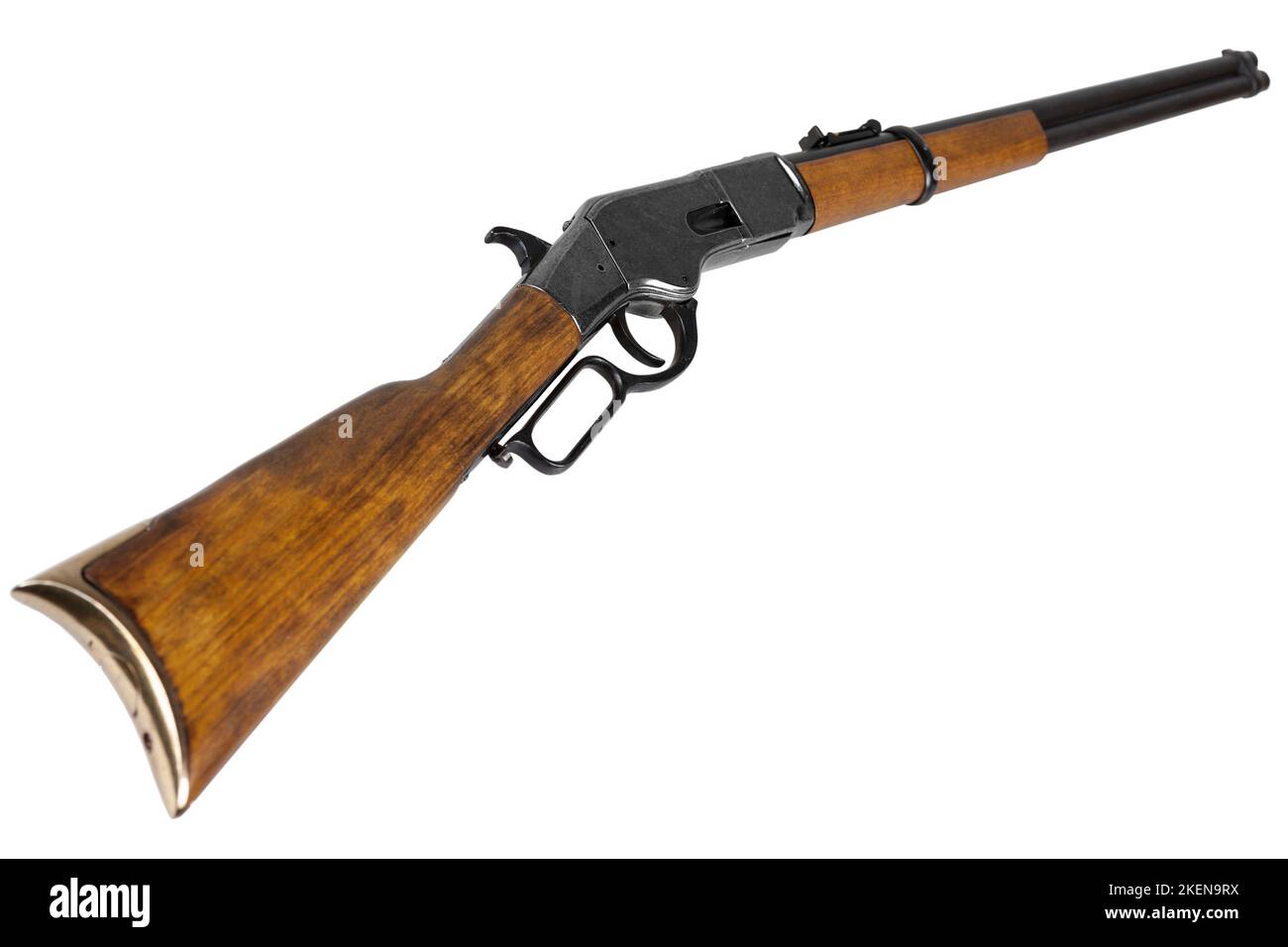 Wild west period Winchester lever-action repeating rifle isolated on ...
