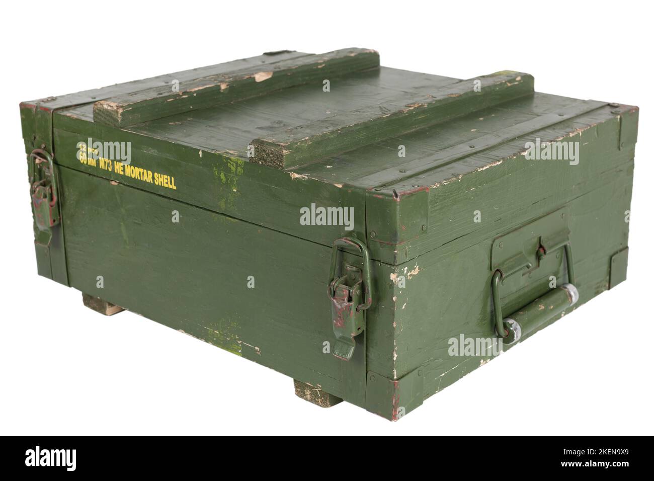Ammunition crate green color for 60mm mortar shell isolated on white ...