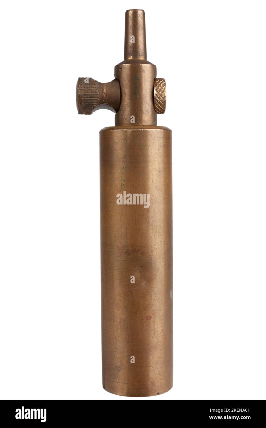 Antique vintage gun powder flask isolated on white Stock Photo - Alamy