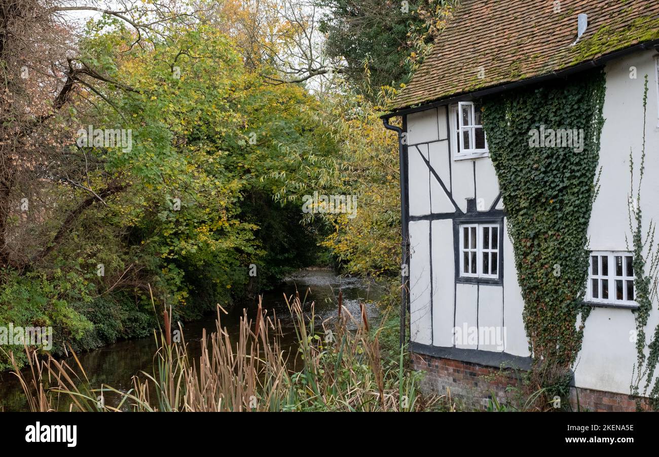 Old house overlooking River Lea in the historic English village of ...