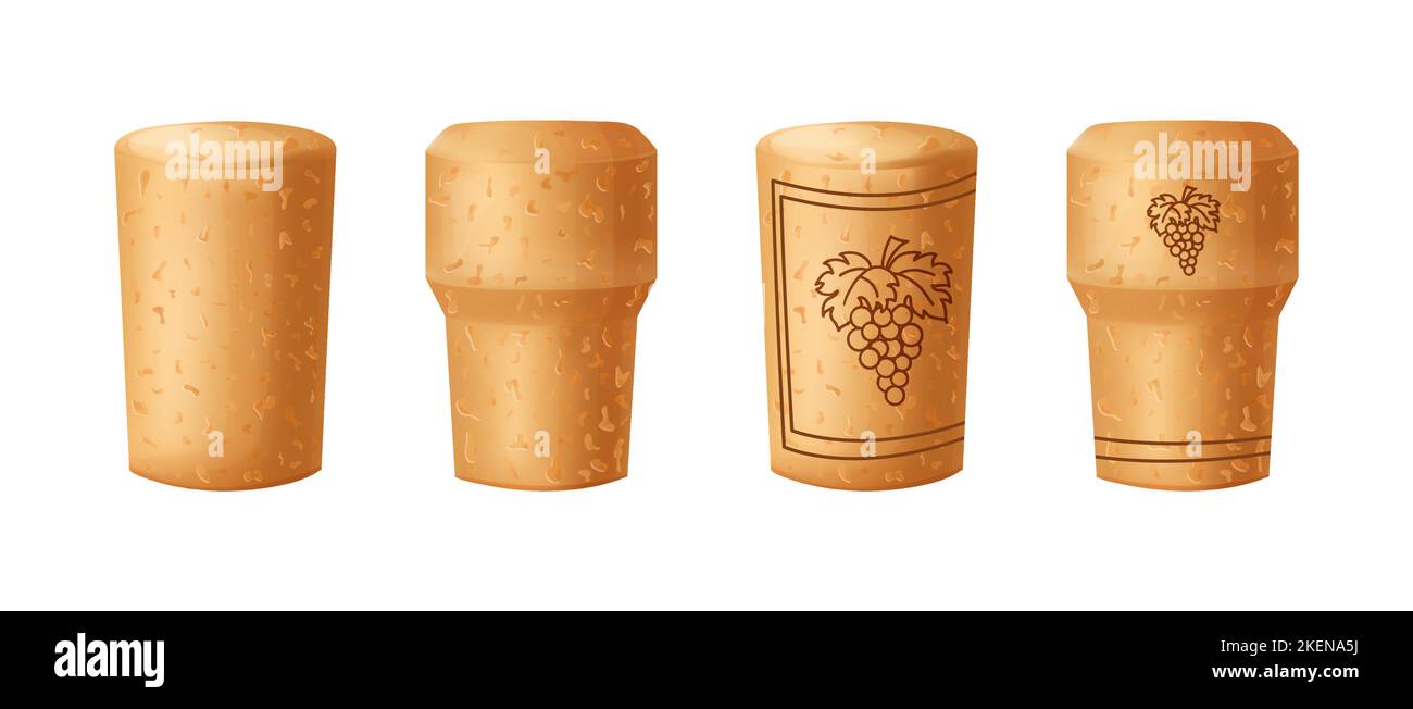 Set cork stopper wooden taps. Wine bung in cartoon. Corkwood plug with ...