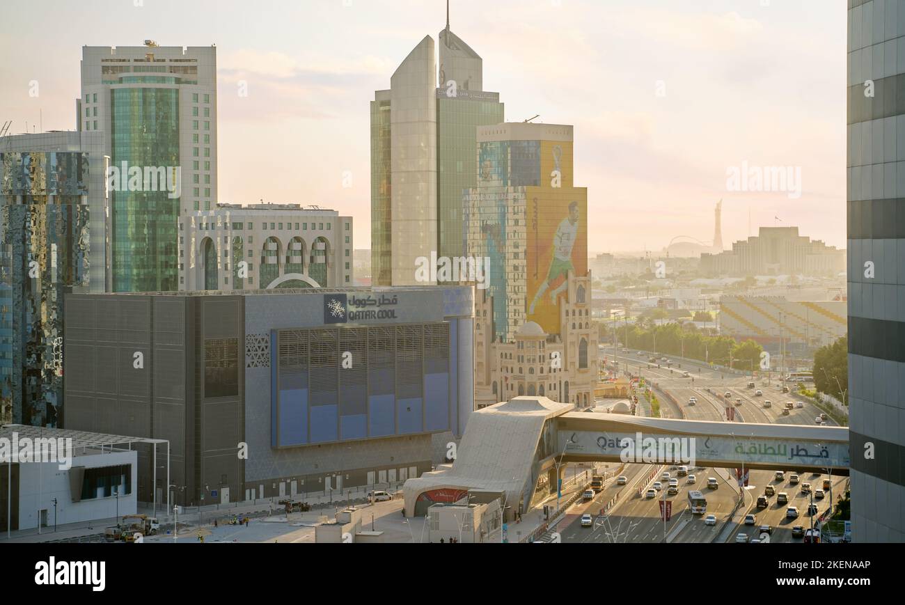 Doha, Qatar- October 10,2022 : Streets and buildings decorated for FIFA ...