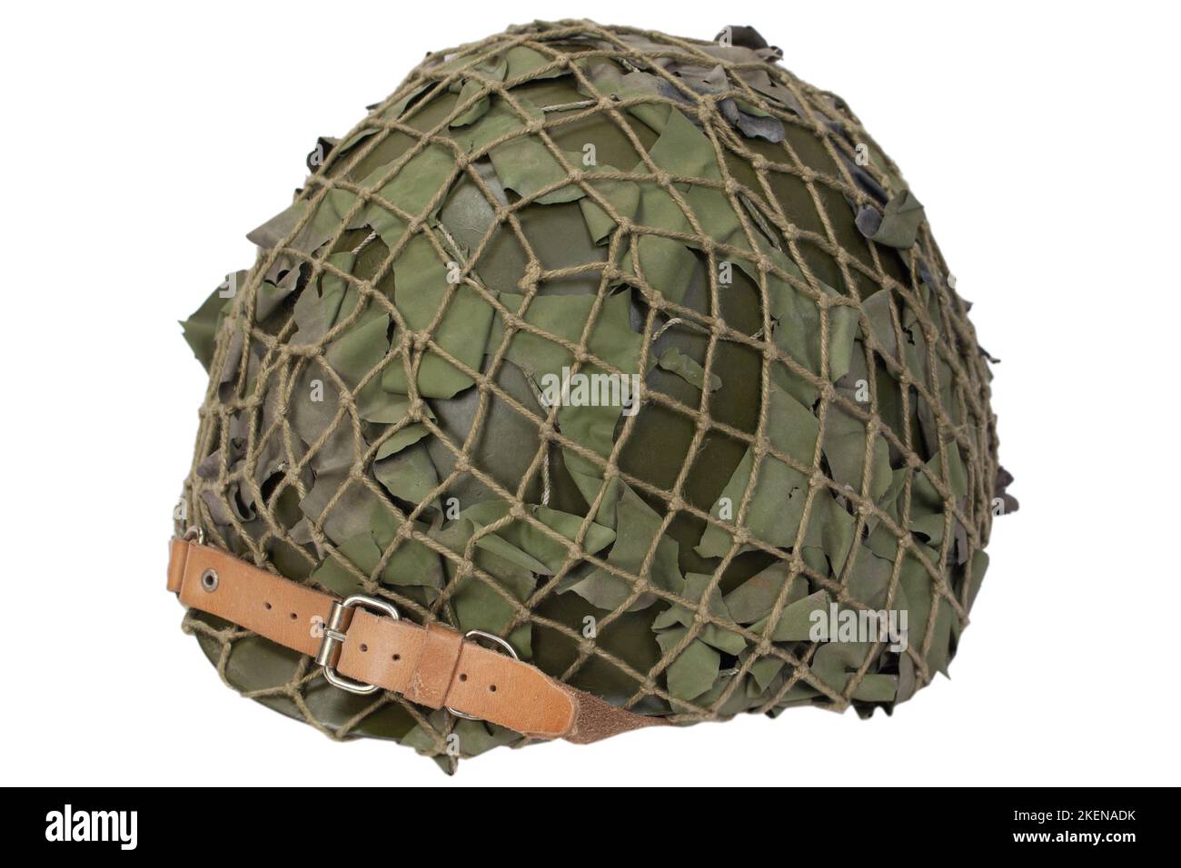 soviet army steel helmet with camouflage cover isolated on a white ...