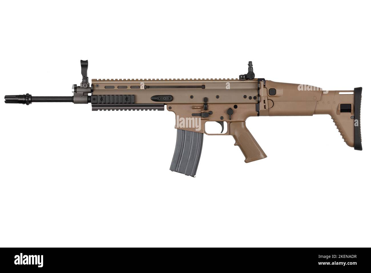 US ARMY tan colored SCAR carbine isolated on a white background ...