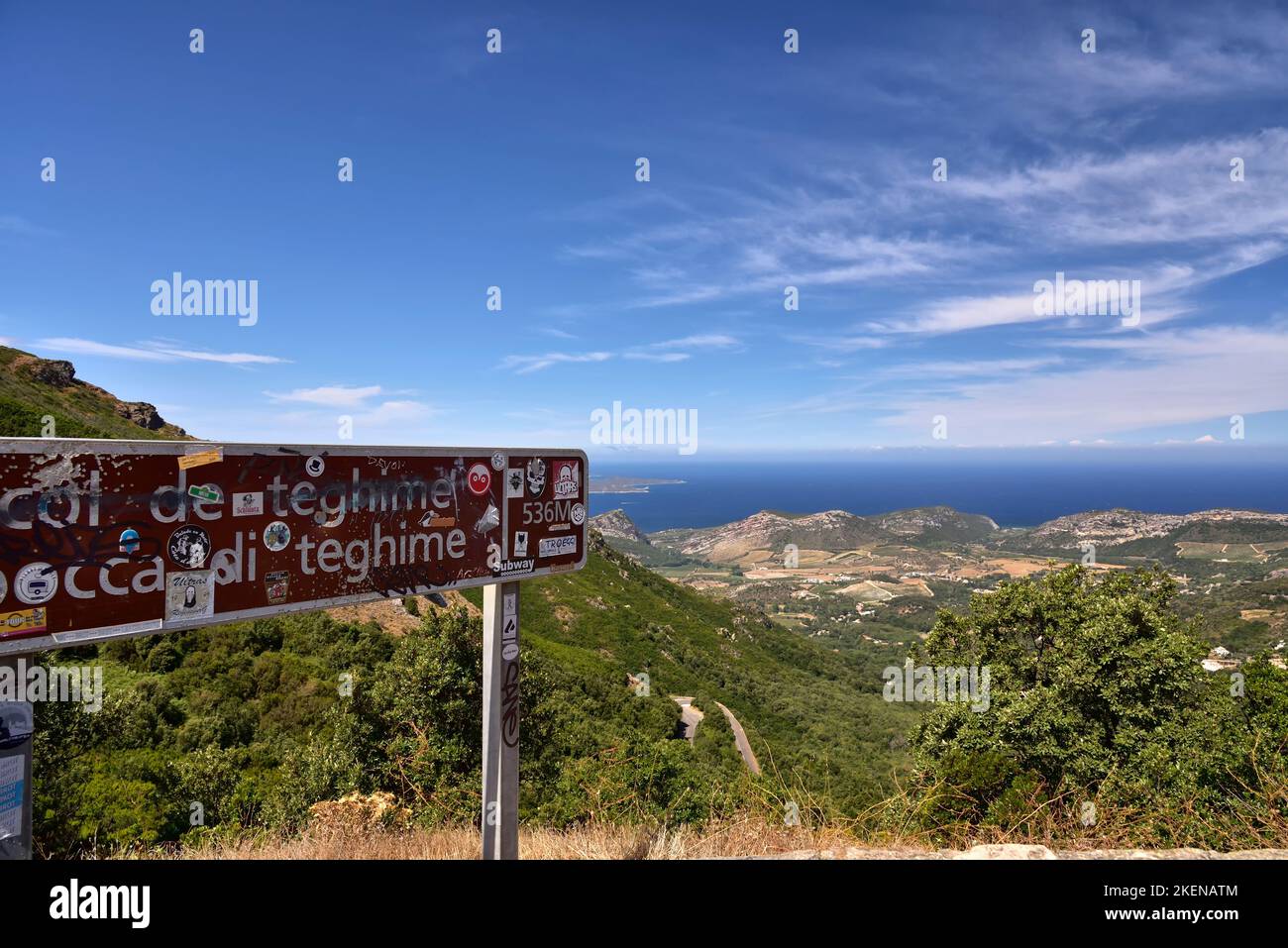 Panorama from Col de Teghime, green hills and Mediterranean sea in the ...